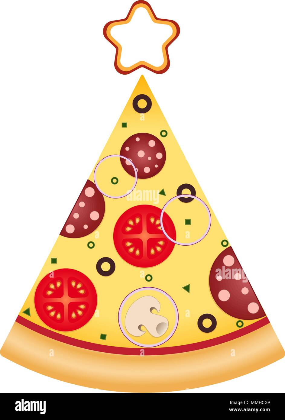 Pizza slice in tree shape with star on top. Pizza Christmas tree ...