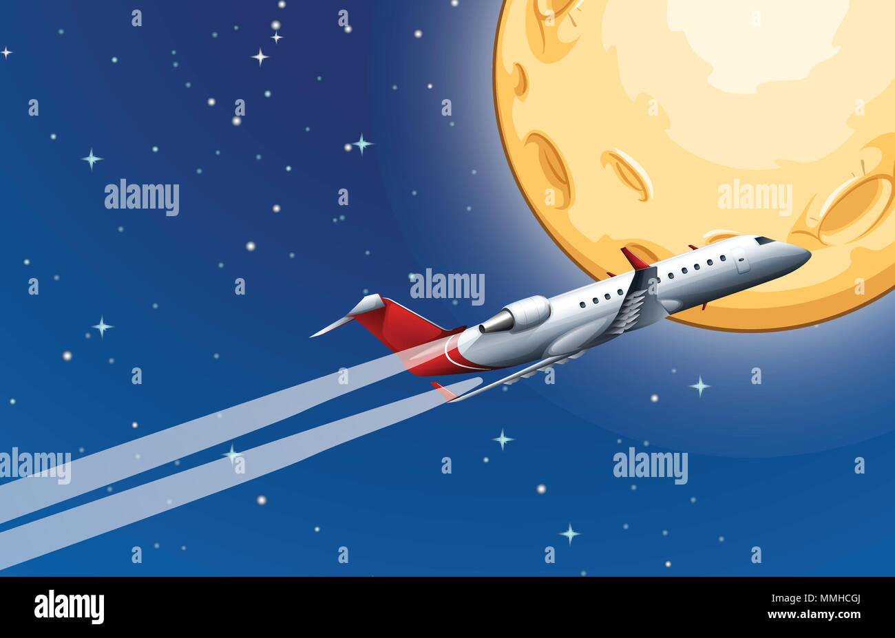 Airplane Flying over the Moon illustration Stock Vector Image & Art - Alamy