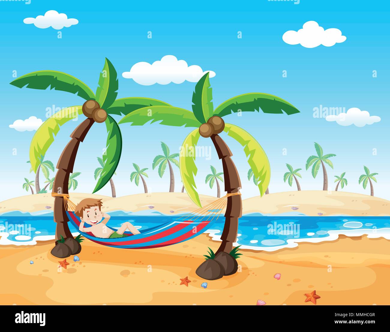 A Boy Relaxing under Palm Tree illustration Stock Vector Image & Art ...