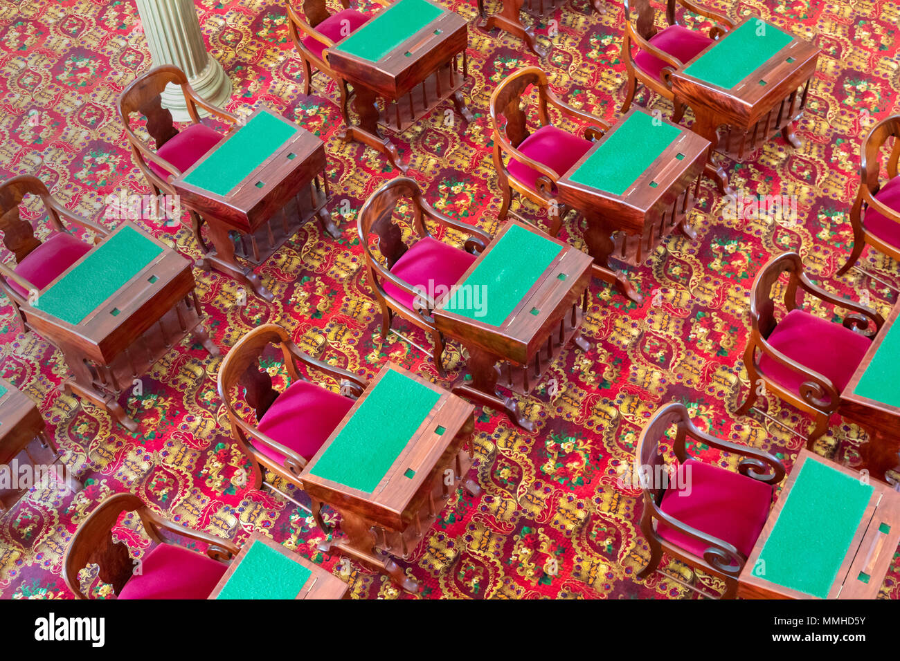 Montgomery, Alabama - Desks in the Senate chamber at the Alabama State ...