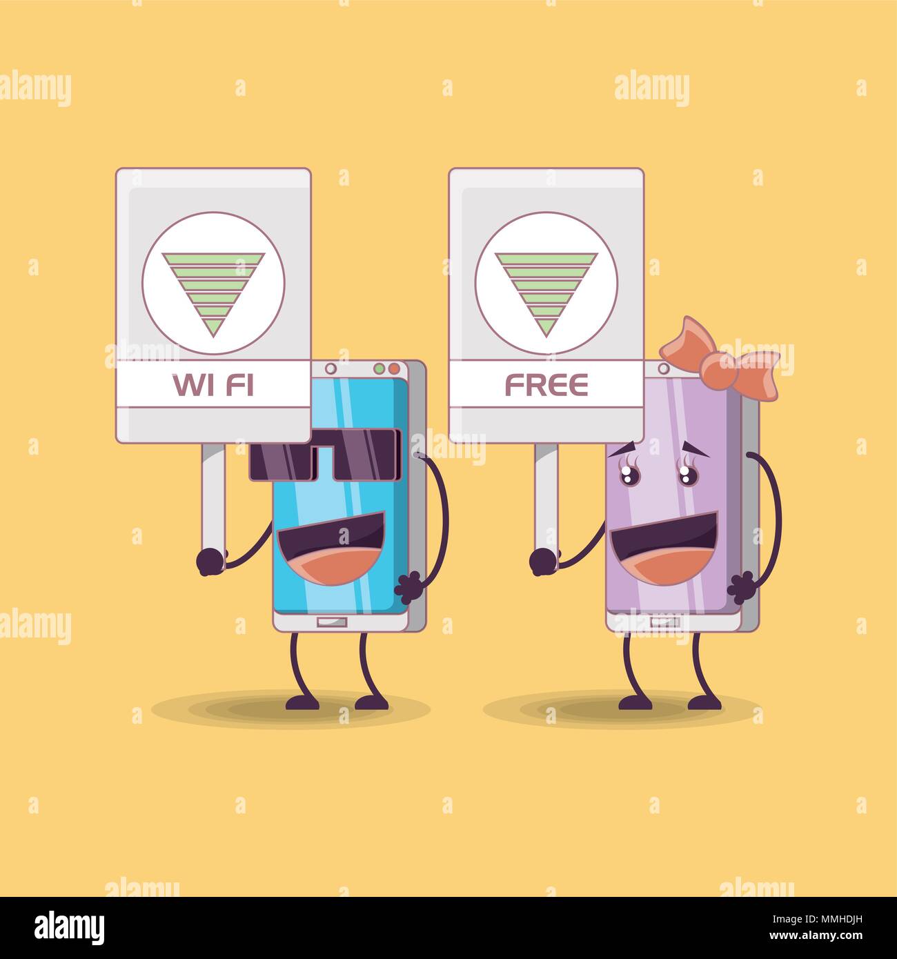 couple of smartphones comic characters vector illustration design Stock ...