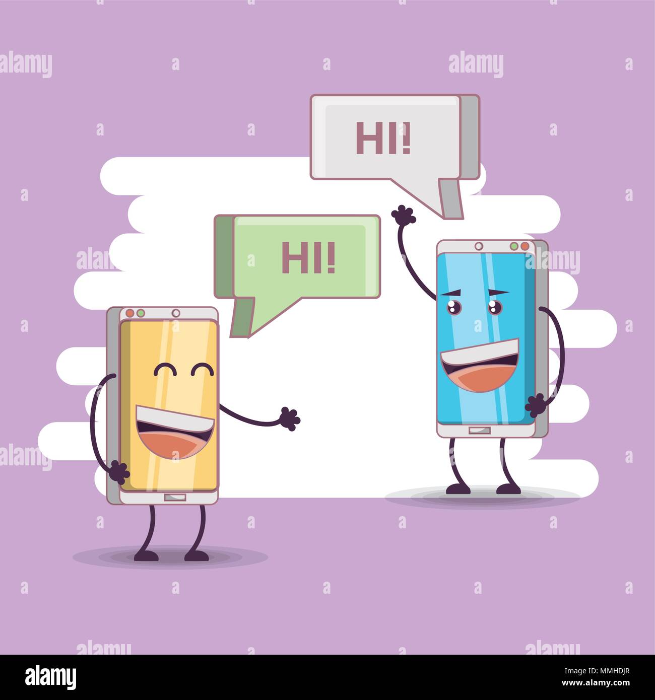 two smartphones friends comic character vector illustration design ...