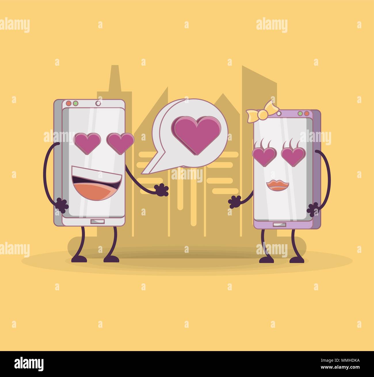 couple of smartphones comic character vector illustration design Stock ...
