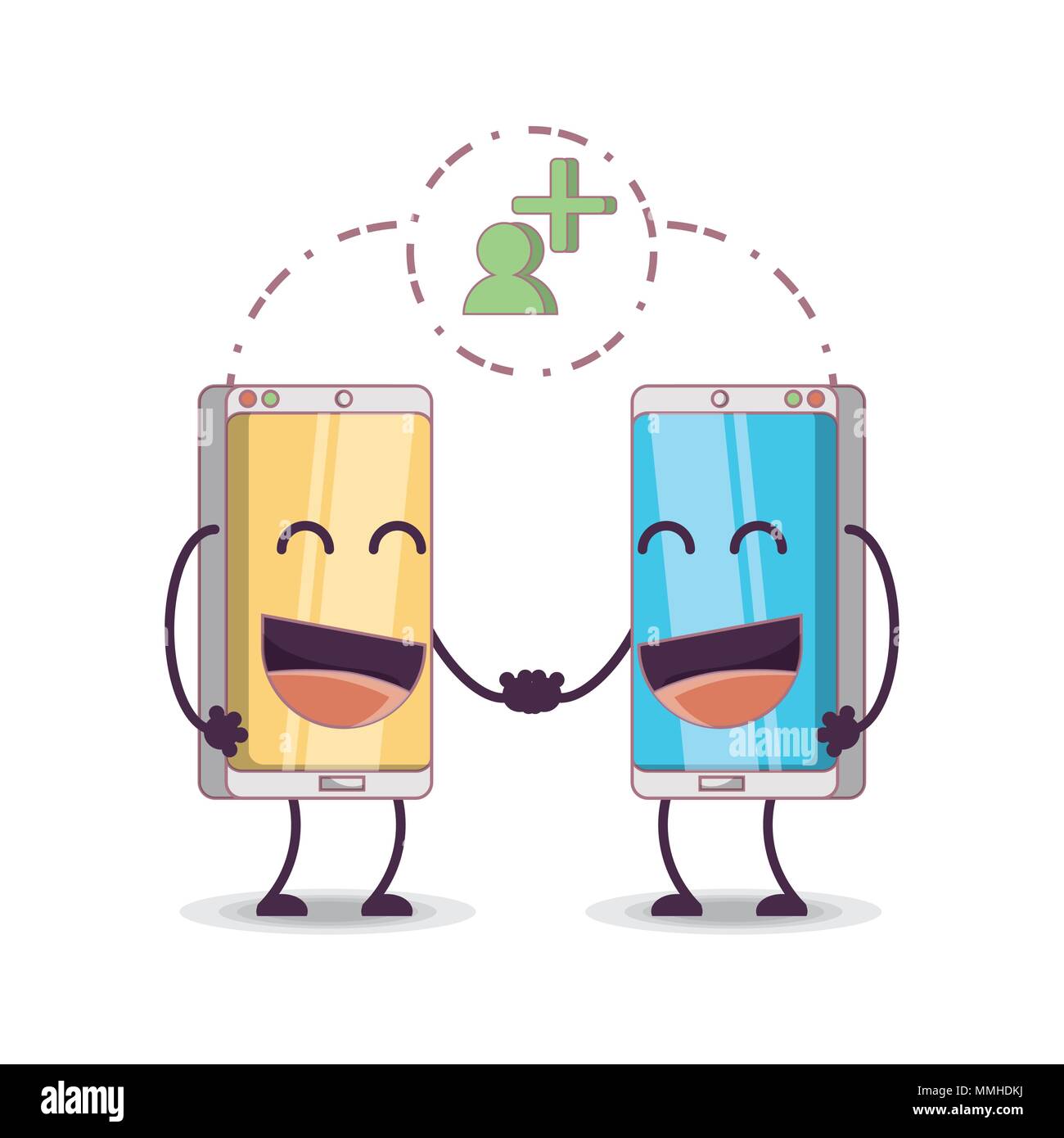 two smartphones friends comic character vector illustration design ...