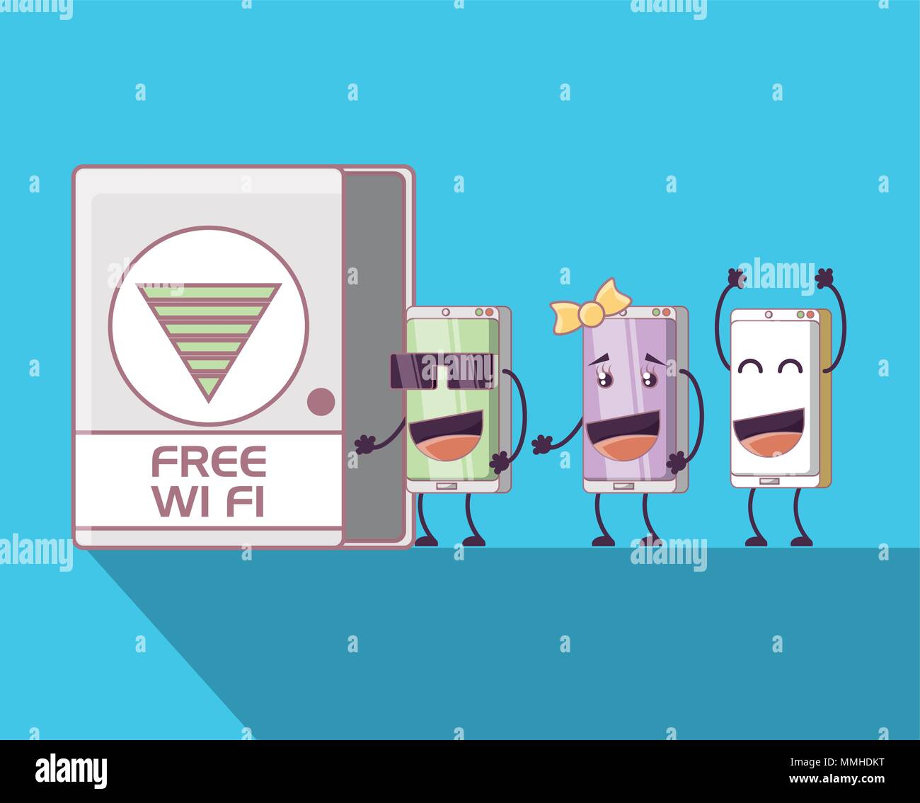 group of smartphones comic characters vector illustration design Stock ...