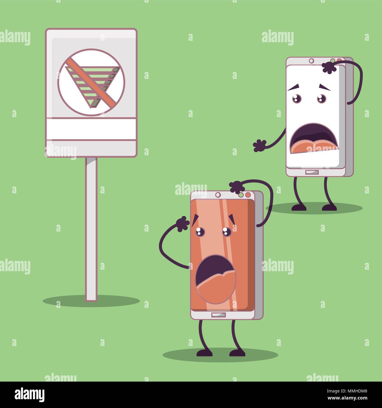 two smartphones friends comic character vector illustration design ...
