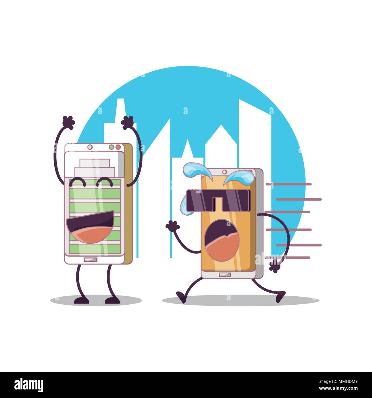 two smartphones friends comic character vector illustration design ...