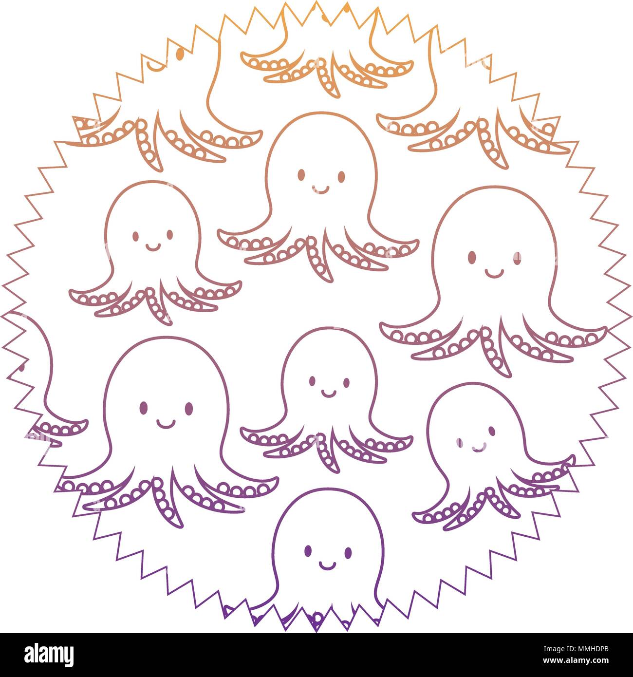 seal stamp with cute octopus pattern over white background, vector ...