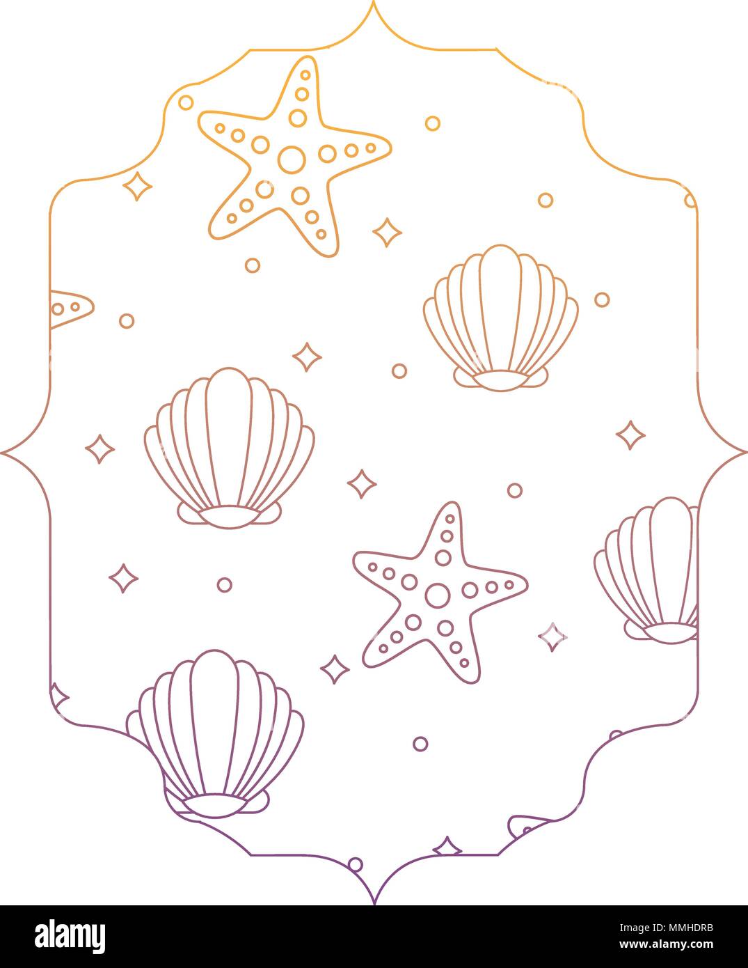 arabic frame with seashell and sea stars pattern over white background ...