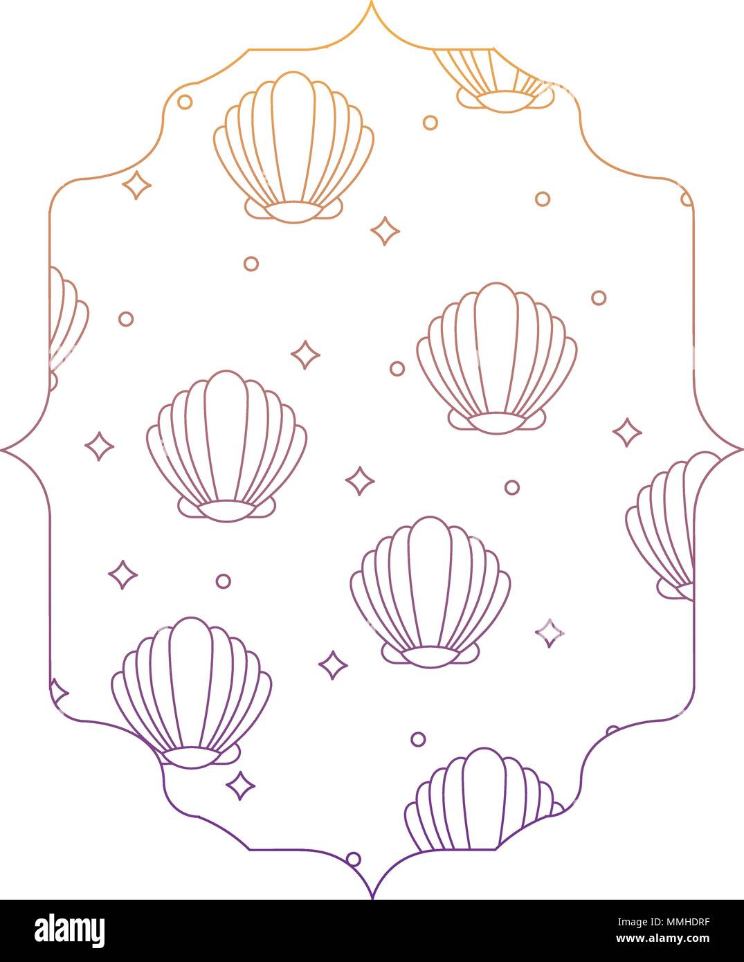 arabic frame with seashell pattern over white background, vector ...