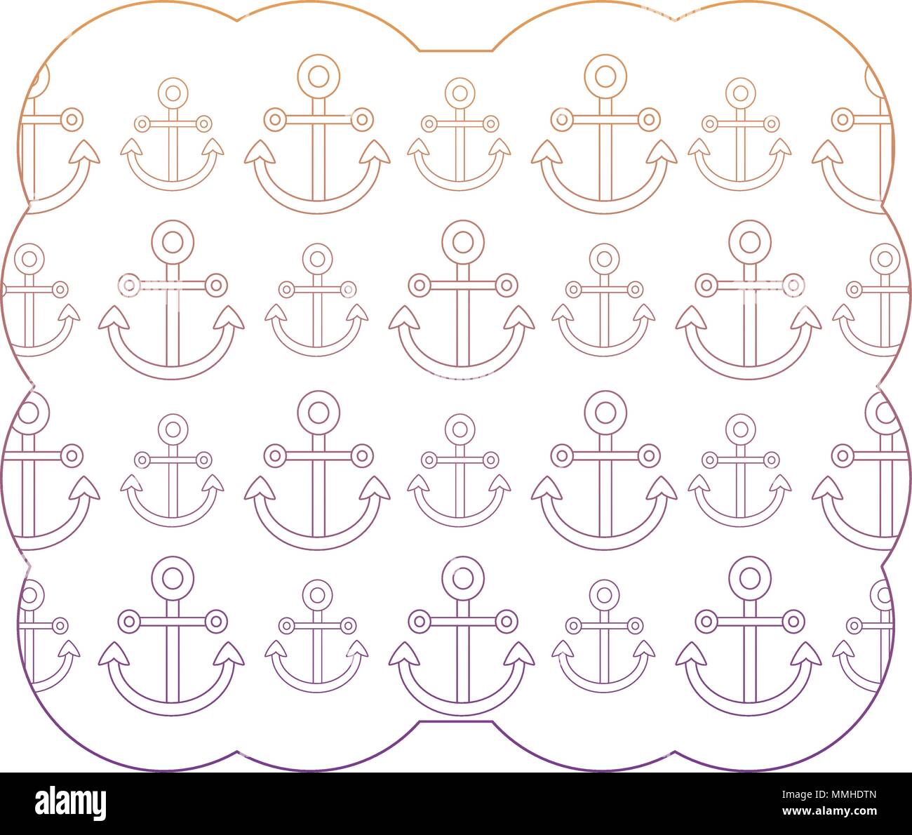 decorative frame with anchors pattern over white background, colorful ...