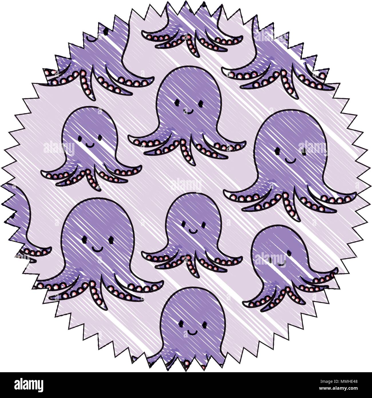 seal stamp with cute octopus pattern over white background, vector ...