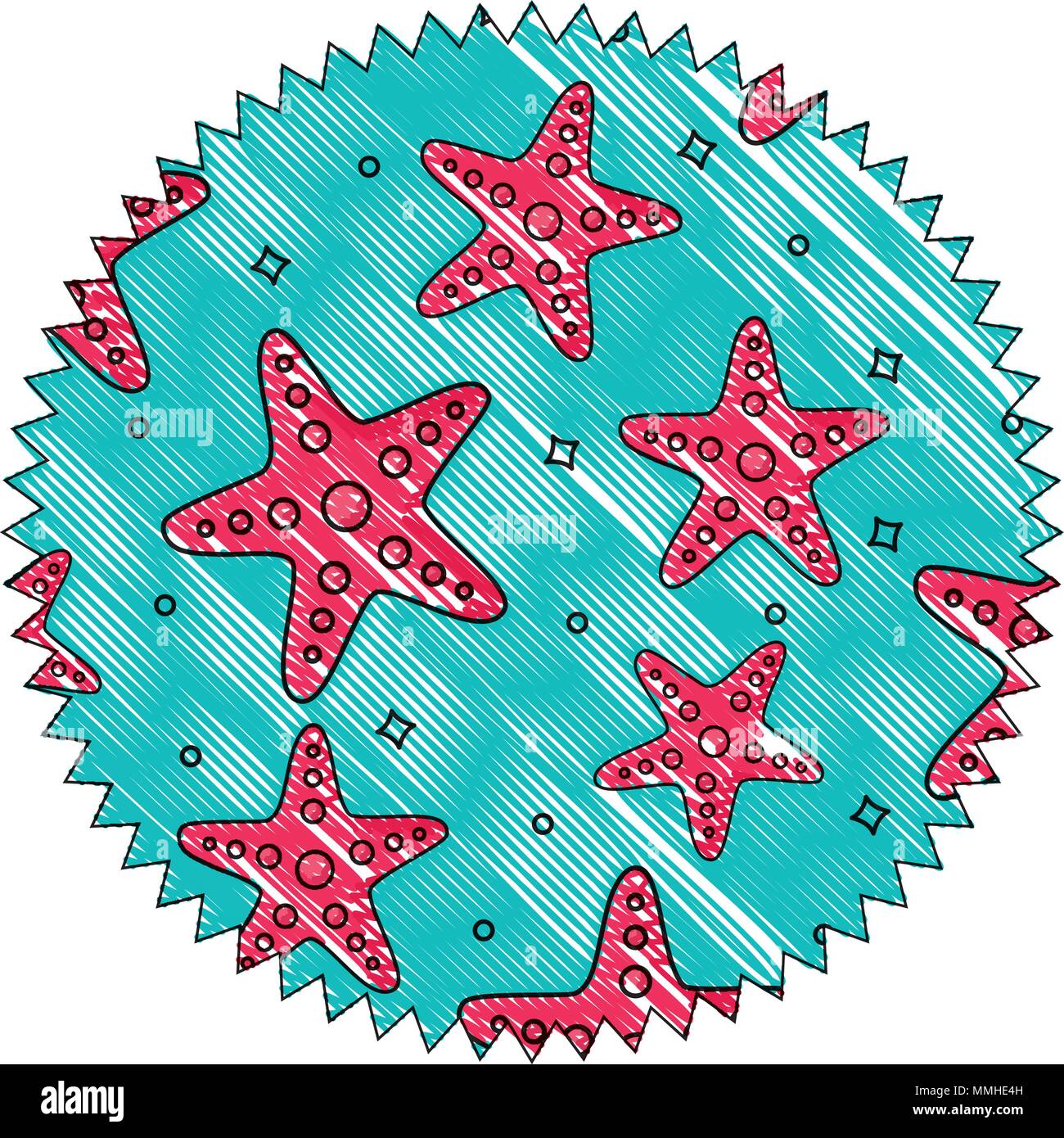 seal stamp with sea stars pattern over white background, vector ...