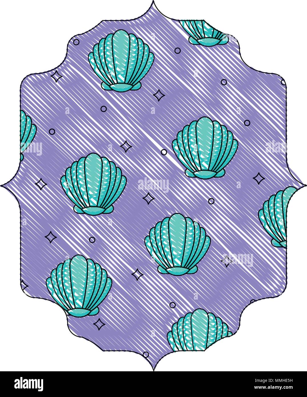 arabic frame with seashell pattern over white background, vector ...