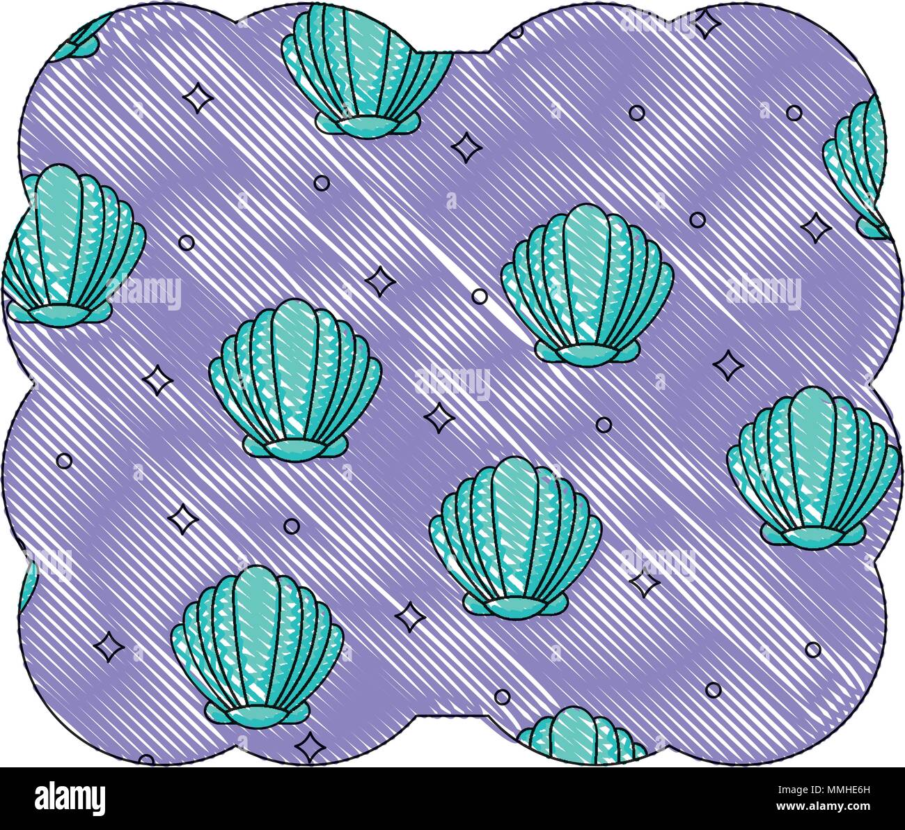 decorative frame with seashell pattern over white background, vector ...