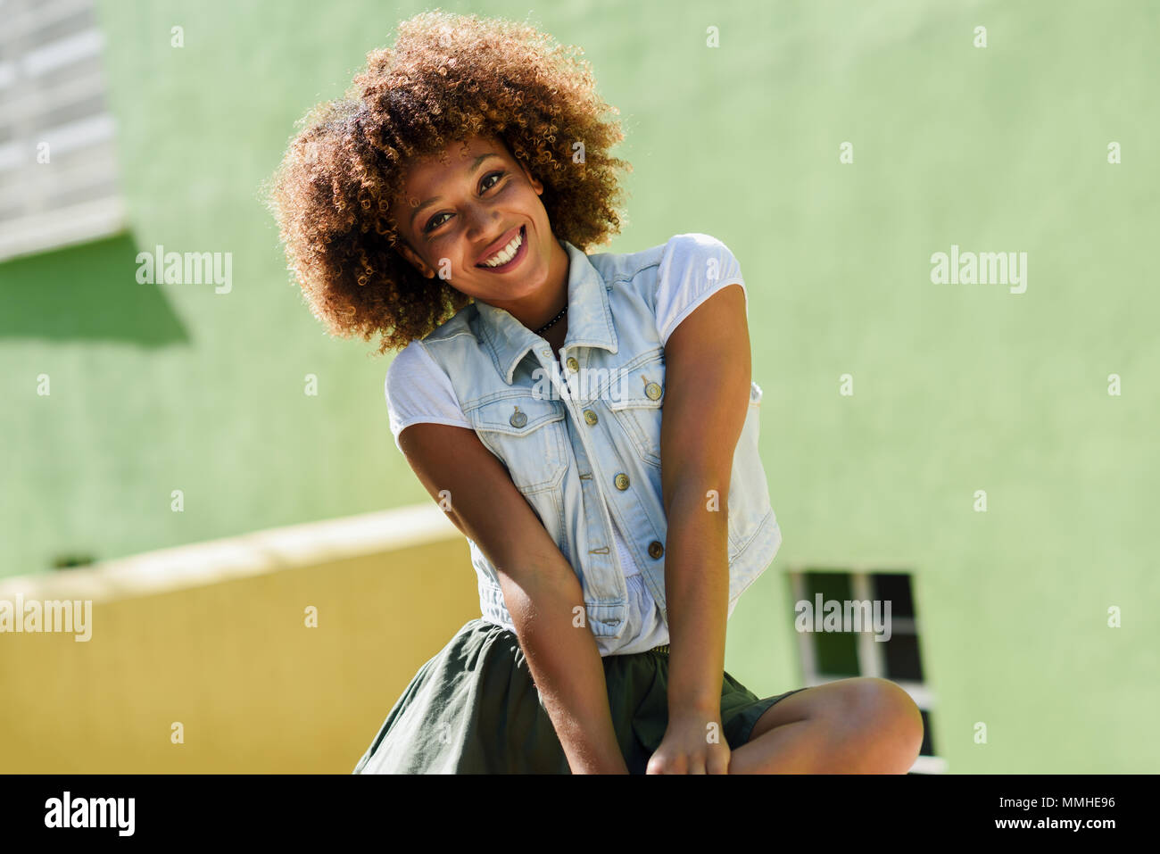 Young Black Woman Afro Hairstyle Smiling Girl Model Of Fashion