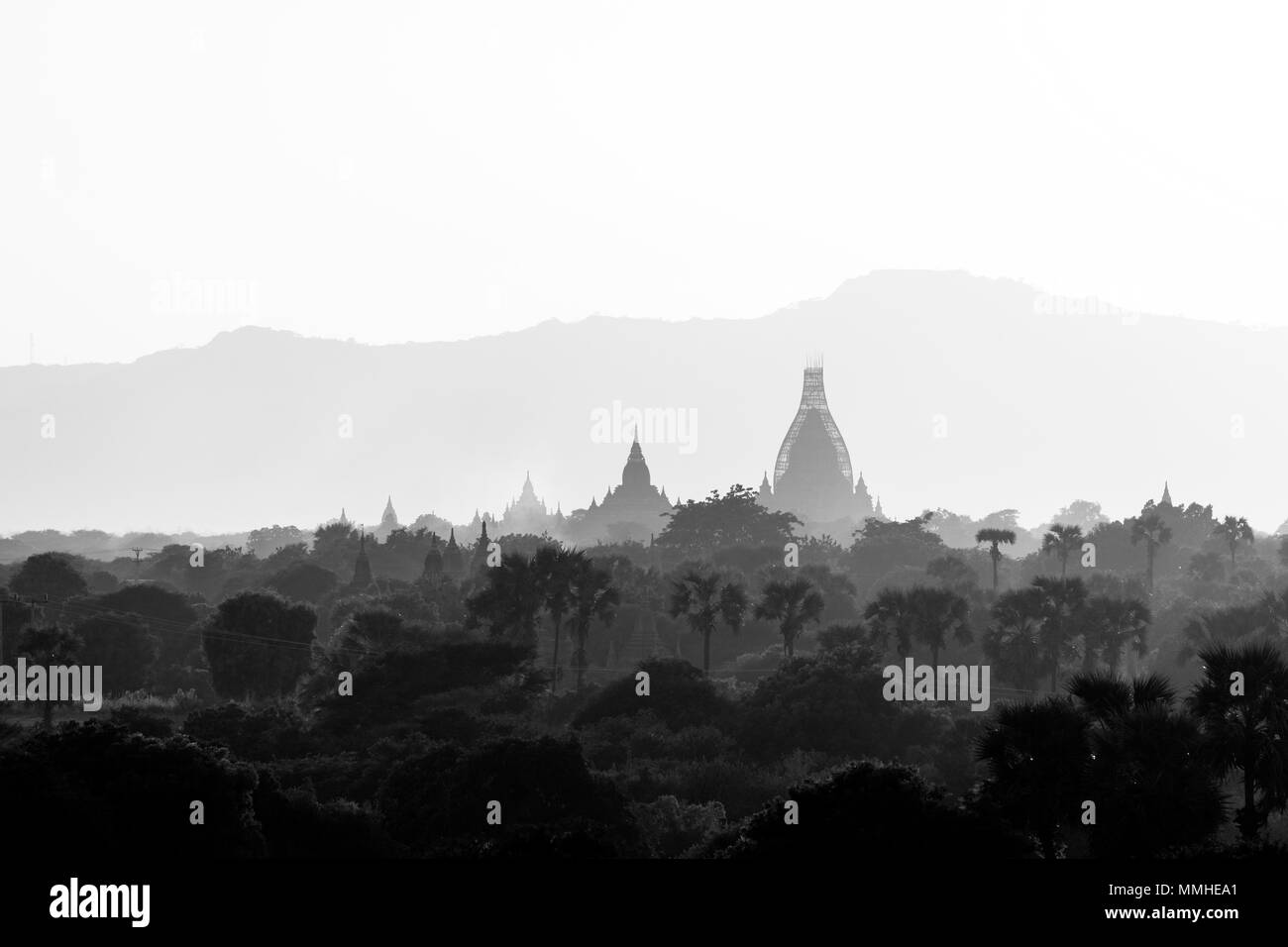Bagan temples pagodas view myanmar Black and White Stock Photos ...
