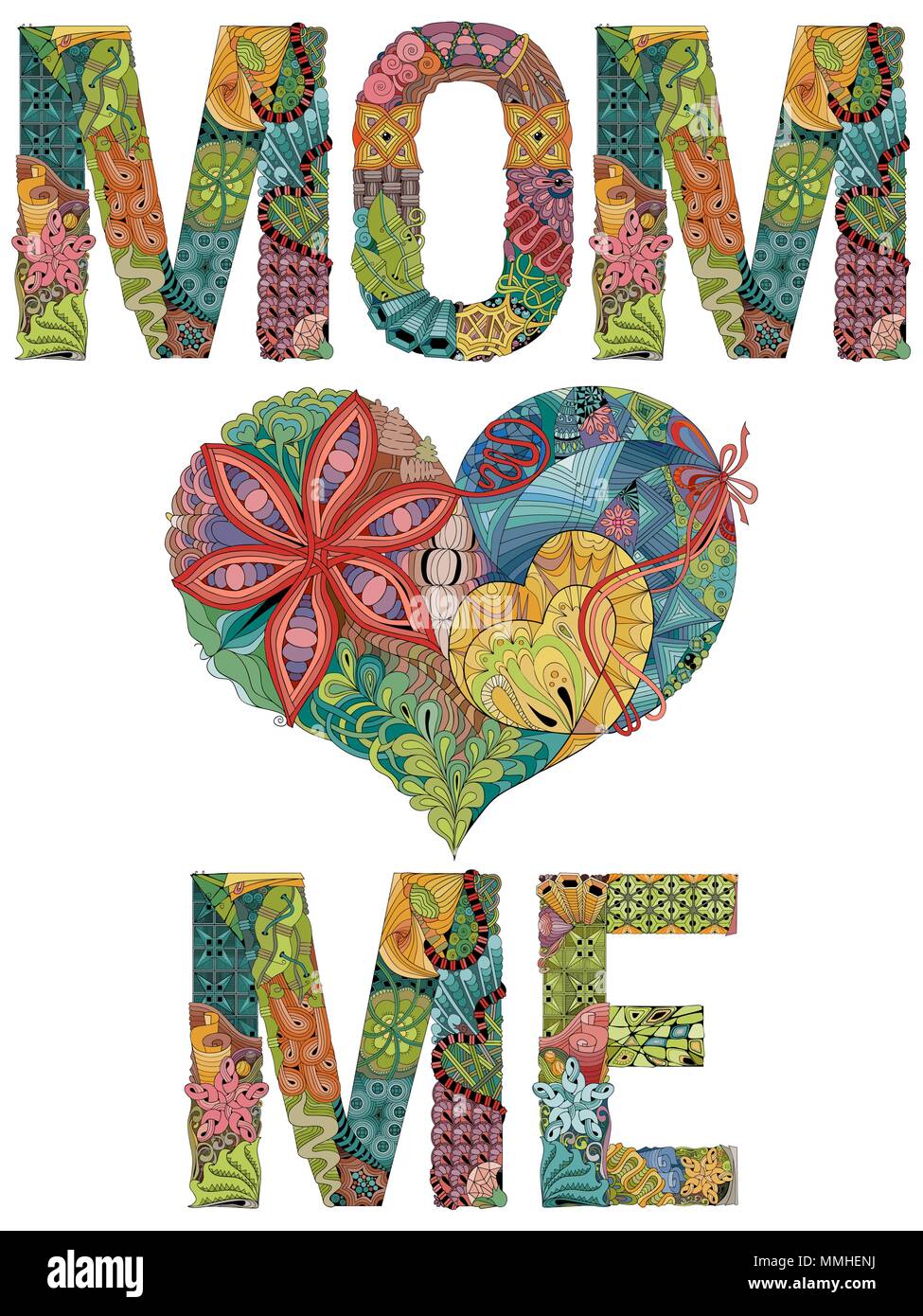 Words MOM LOVE ME. Vector decorative zentangle object Stock Vector ...