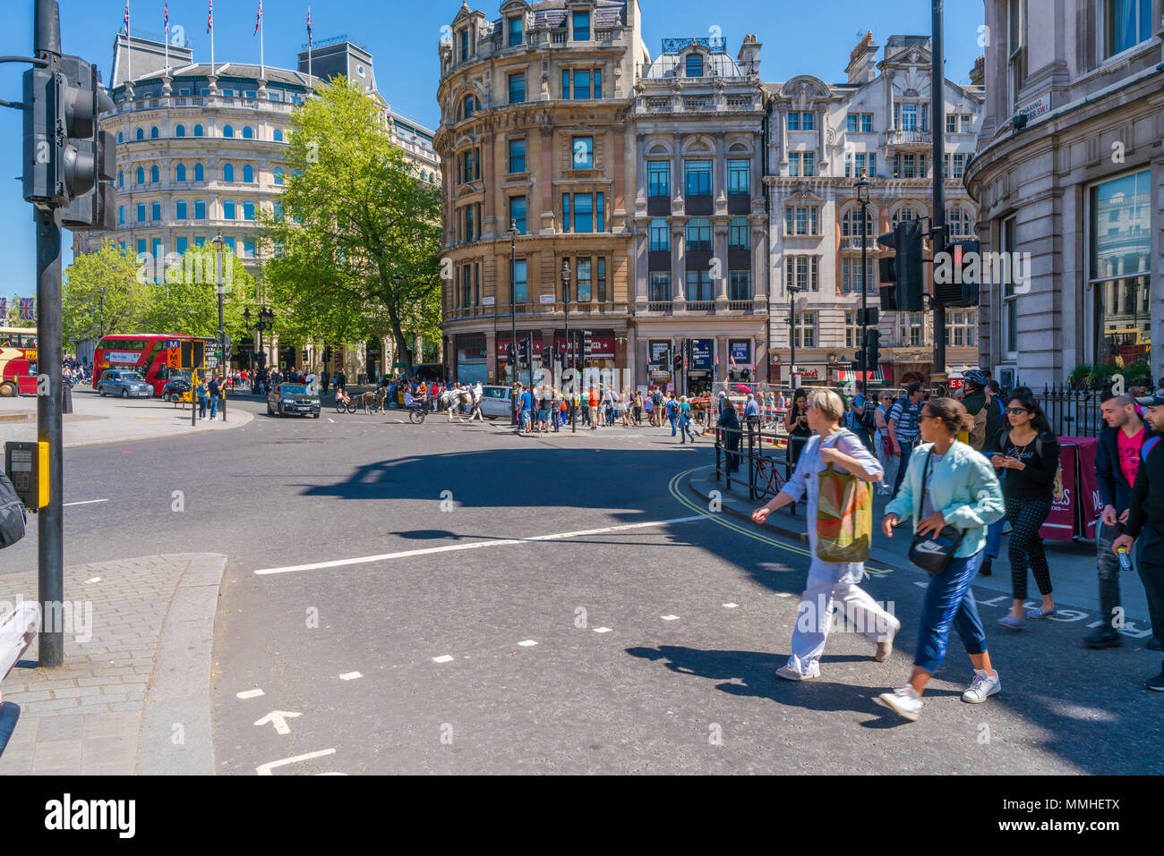 LONDON MAY 05, 2018: Street view of Trafalgar Square - a public square ...