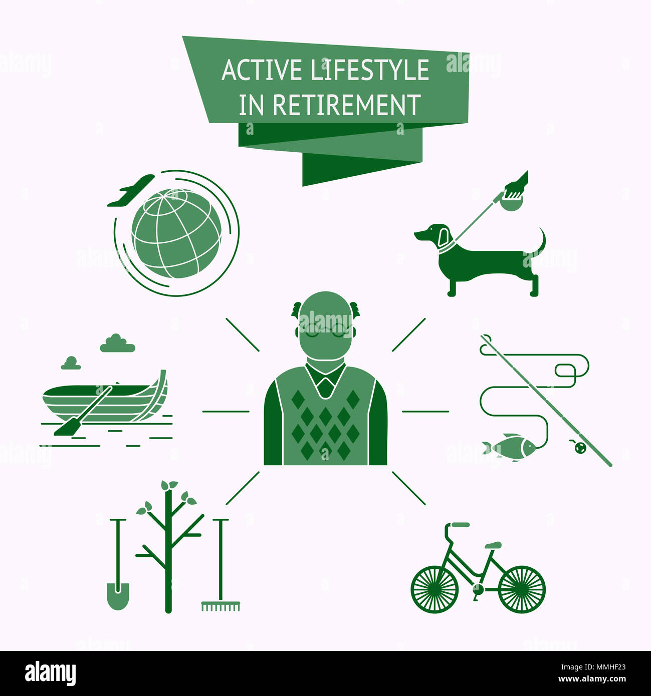Active lifestyle in retirement, green icon set Stock Photo - Alamy