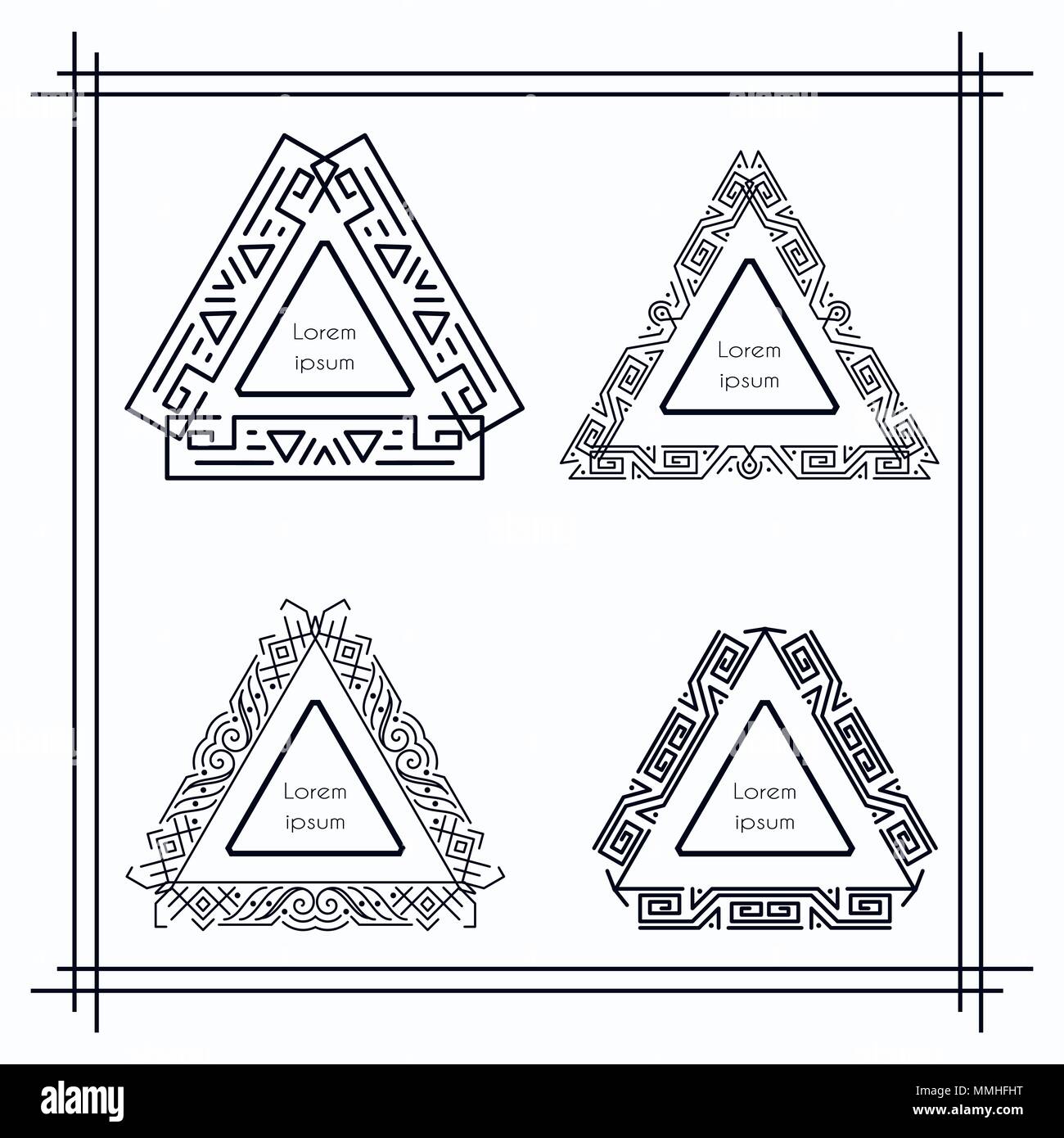 Vintage triangular geometric frames isolated on white background Stock ...