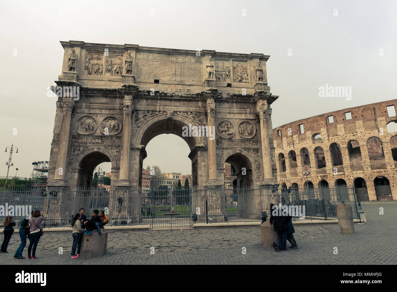 ROME, ITALY, MARCH 22, 2016: Wide angle picture of Arch of Constantine ...