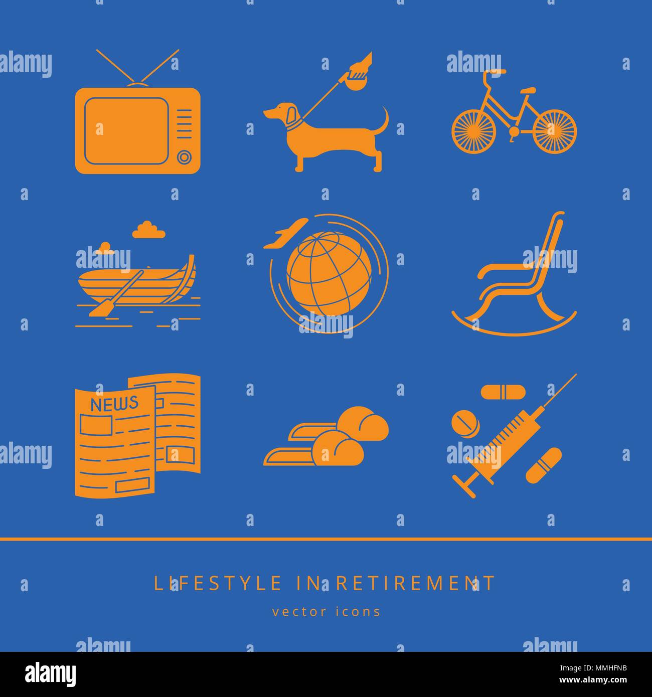 Retired icon set on blue background Stock Vector Image & Art - Alamy