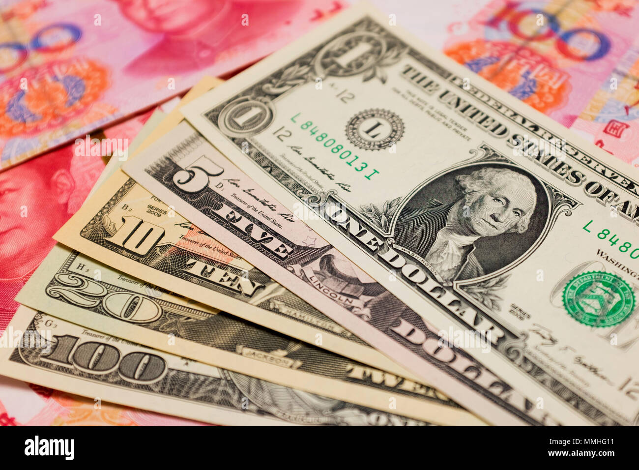 Chinese Yuan Note and U.S. dollar background (Exchange rate concept ...