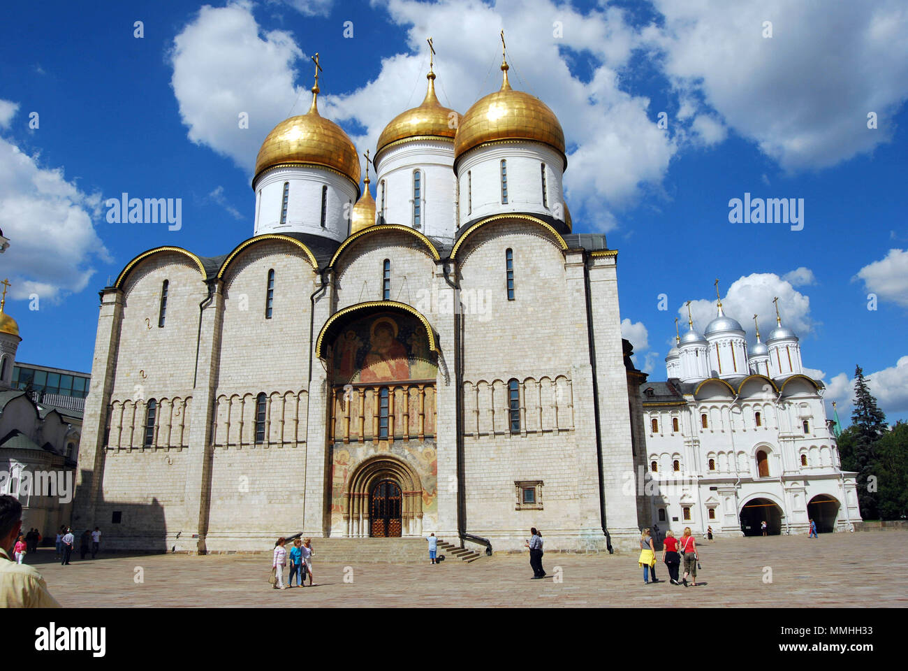 Cathedrals inside the walls of the Kremlin in Moscow on a summers day ...