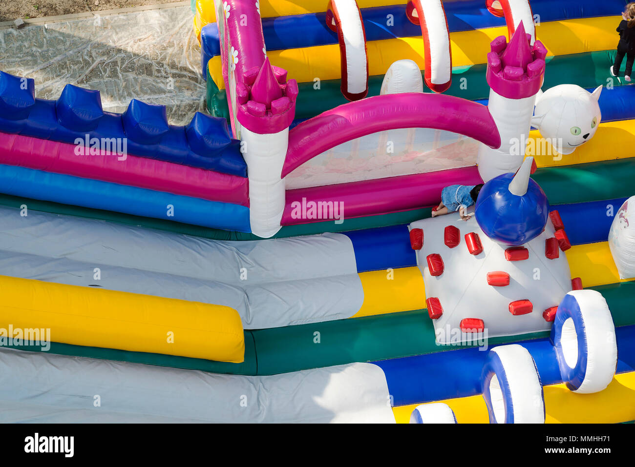Children's inflatable slide, top view, for young children Stock Photo ...
