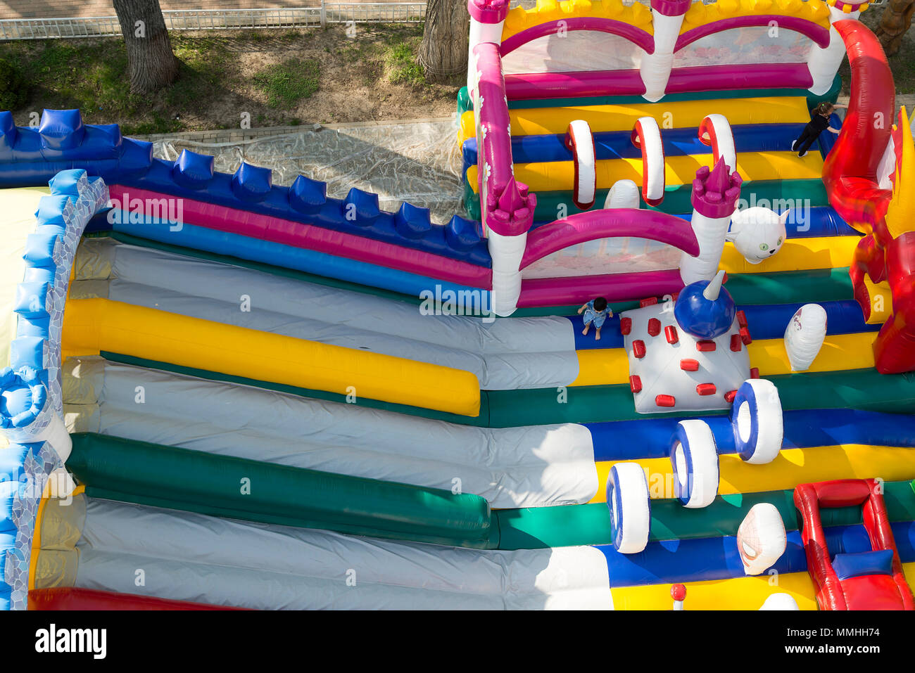 Children's inflatable slide, top view, for young children Stock Photo ...