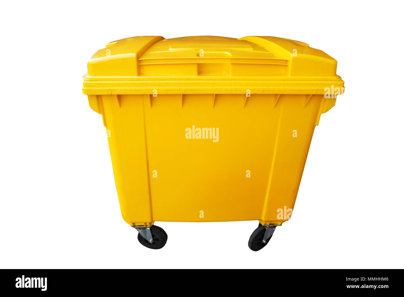 Public yellow trash can, recycle or rubbish bin isolated on white ...