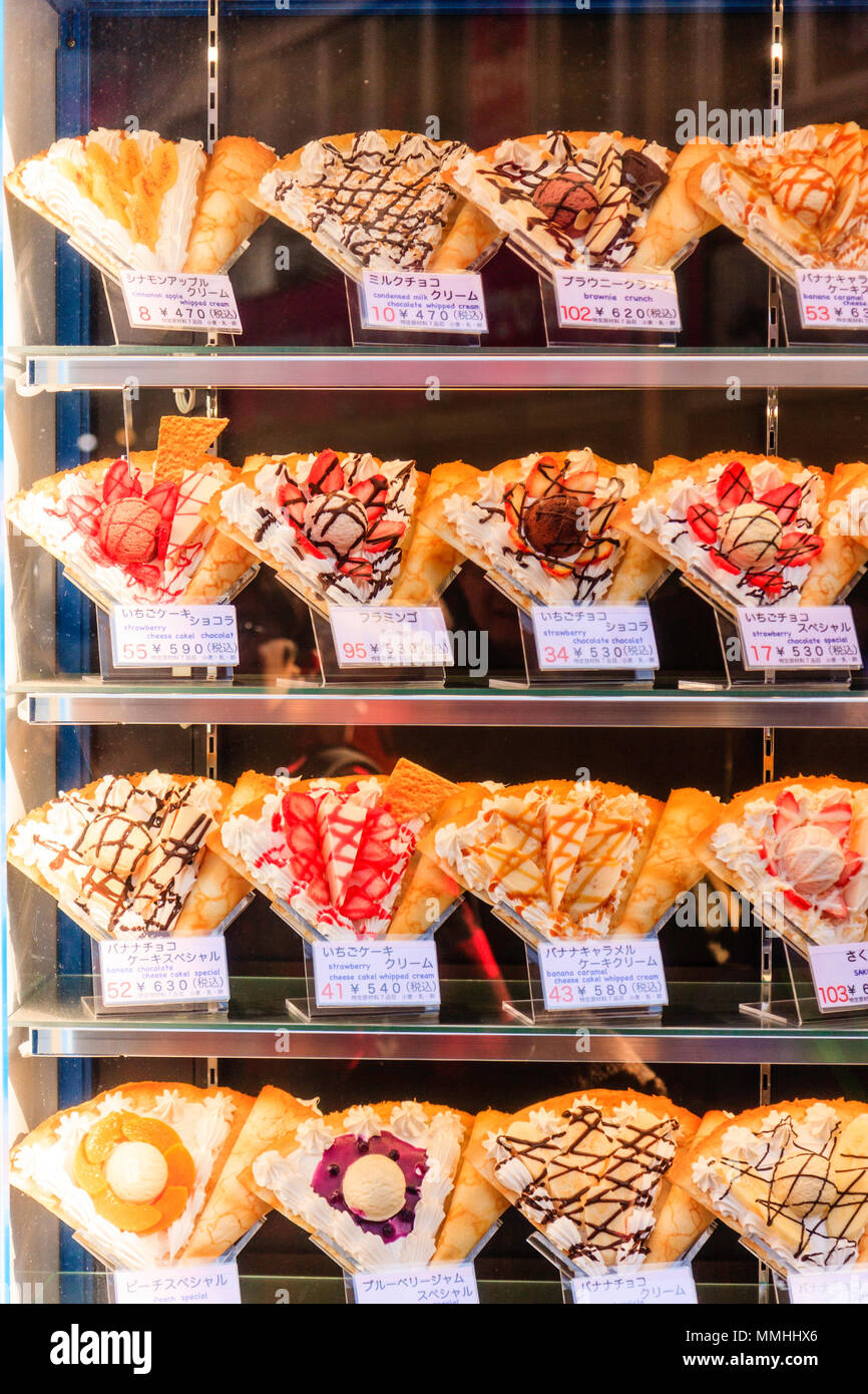 Tokyo, Harajuku, Takeshita street. Plastic food menu, various types of ...