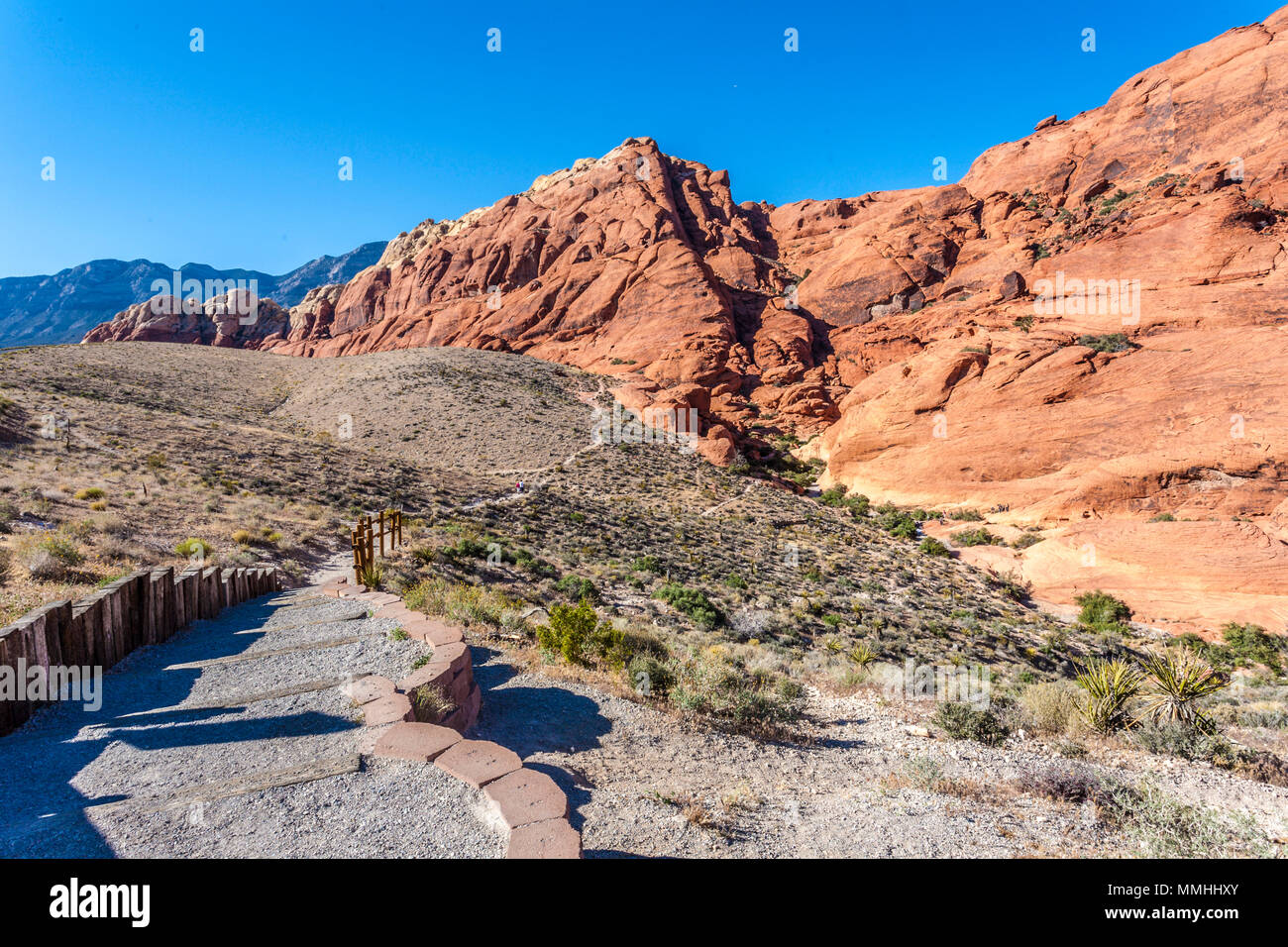 Hiking trail along slope in the foothills of the Red Rock Canyon ...