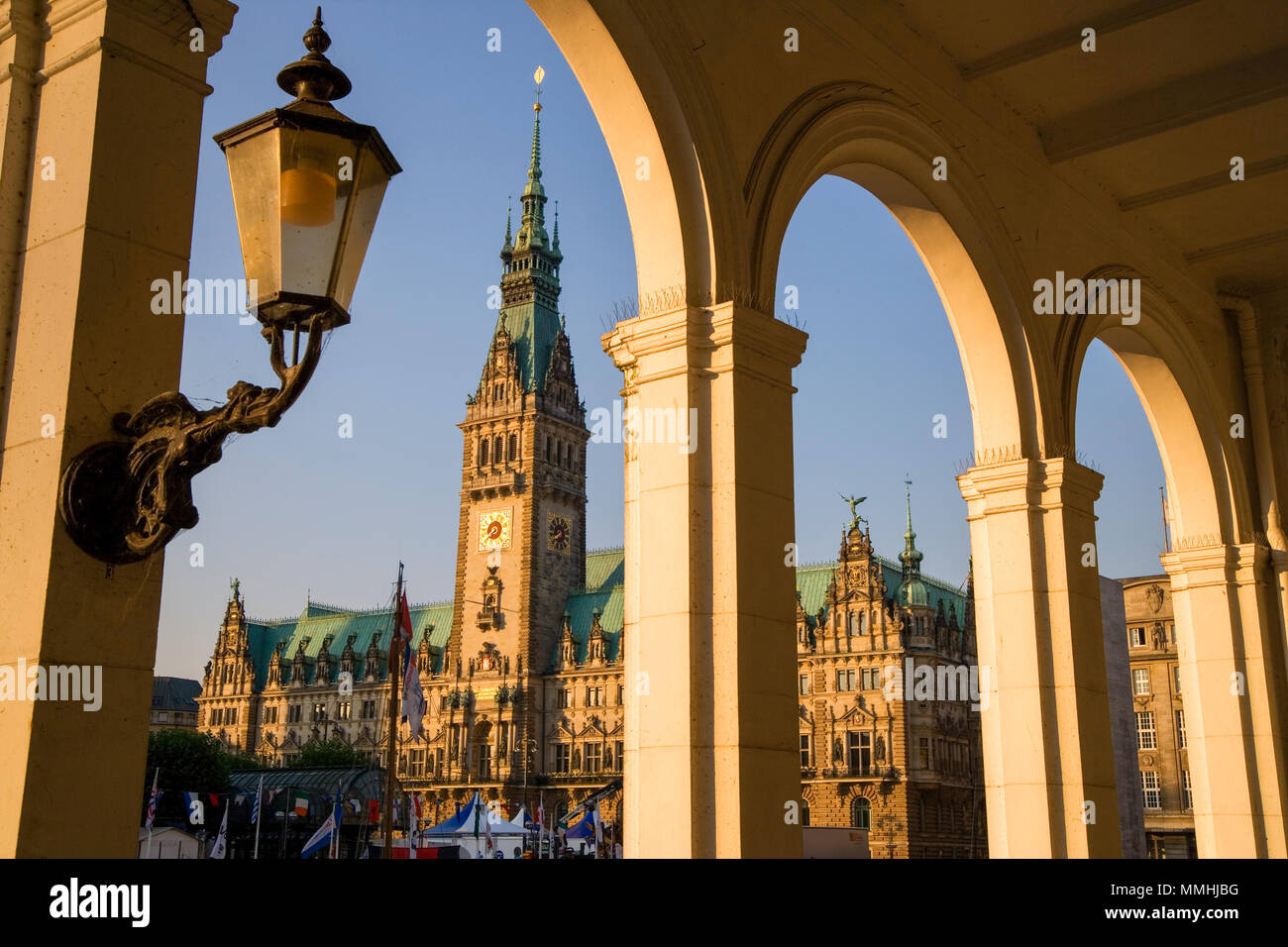 Hamburg, Germany; View of the Rathaus (Town Hall) from the Alster ...