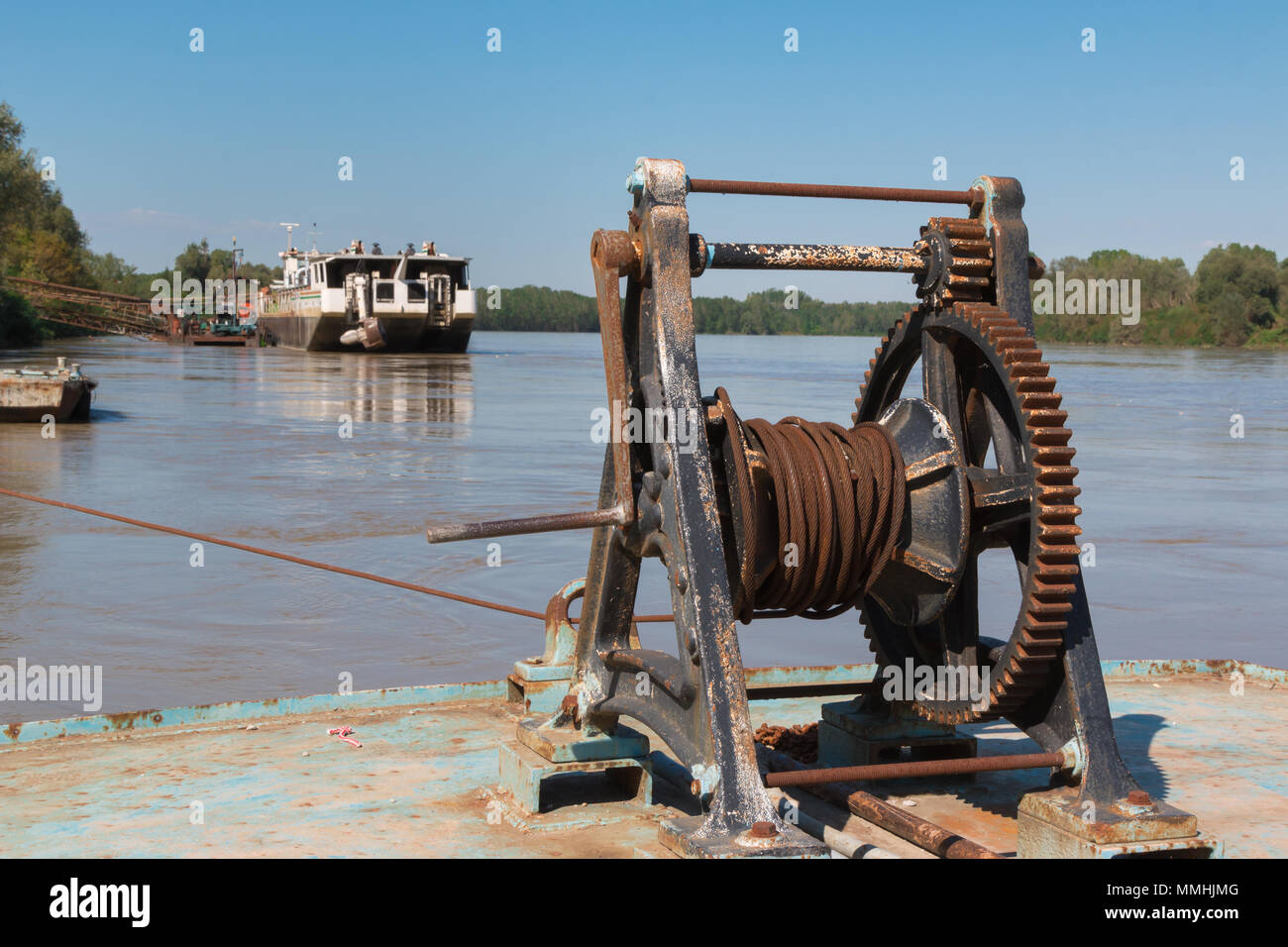 Fluvial Port: Rusted and Old Manual Naval Winch Stock Photo - Alamy