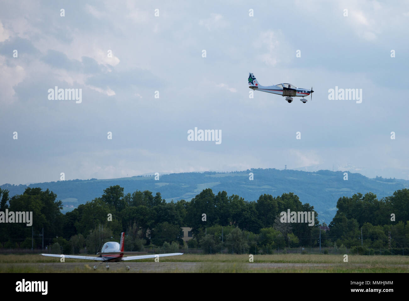 Small and Light White Piper Aircraft Preparing for Landing Stock Photo ...