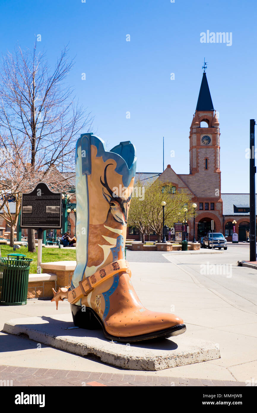 CHEYENNE, WYOMING - APRIL 27, 2018: View of historic downtown Cheyenne ...