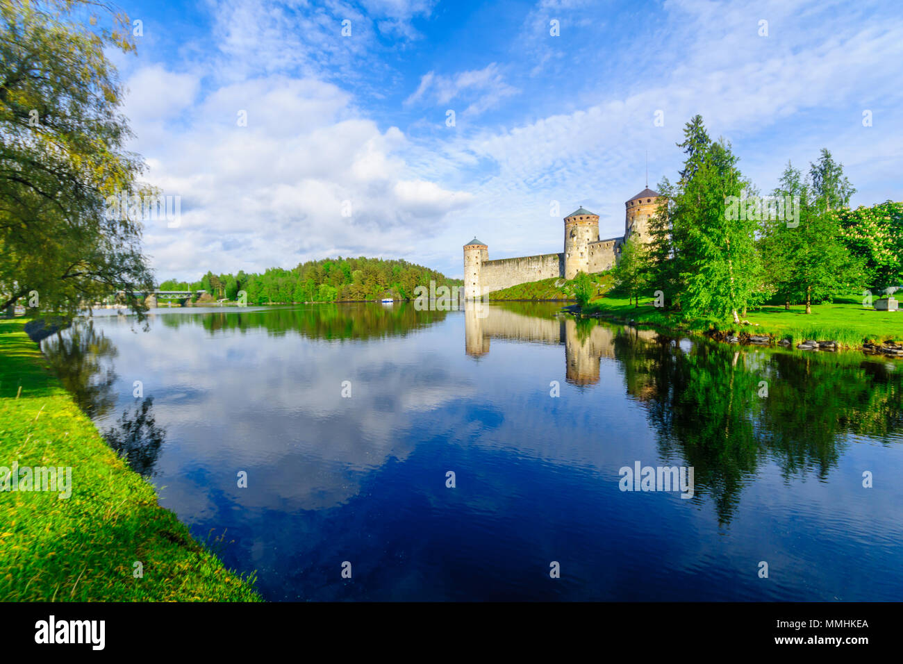 View of the Olavinlinna castle, in Savonlinna, Finland. It is a 15th ...