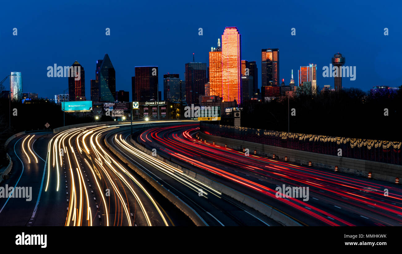 MARCH 5, 2018, DALLAS SKYLINE TEXAS, and Tom Landry Freeway, with ...