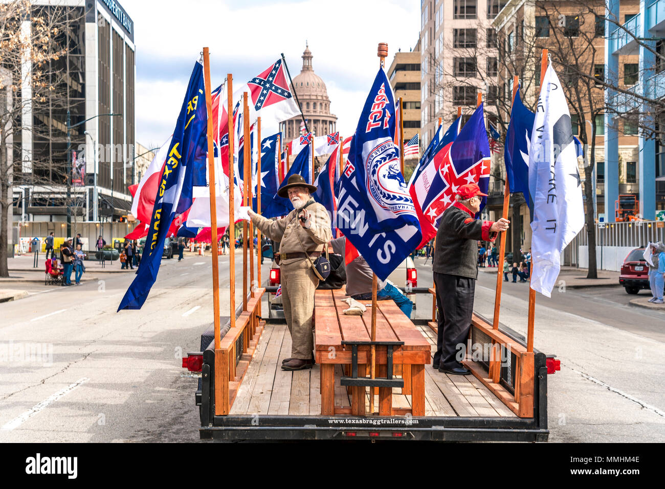 MARCH 3, 2018 - AUSTIN TEXAS -Texas Historic Flags fly down Congress ...