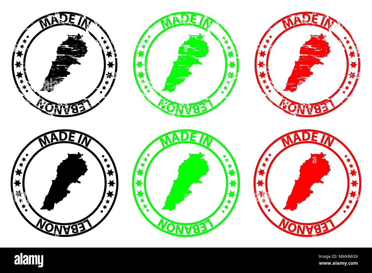 Made in Lebanon - rubber stamp - vector, Lebanon map pattern - black ...