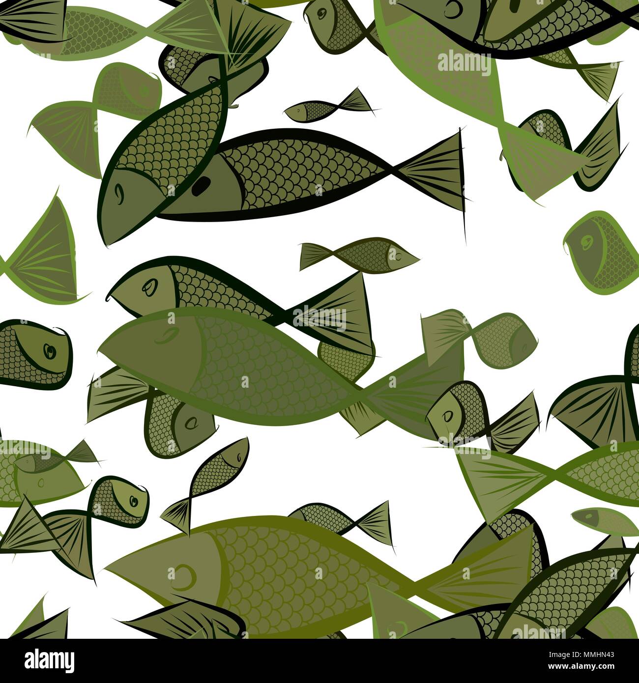 Seamless hand drawn fish illustrations background, good for graphic ...
