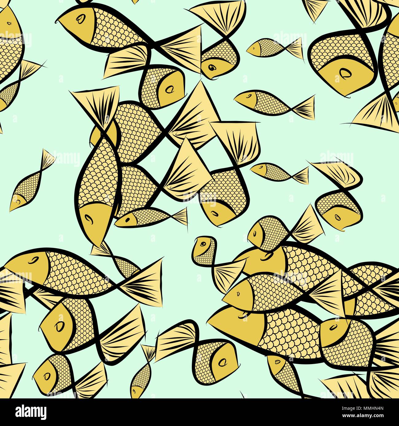 Seamless decorative hand drawn fish art illustrations. Good for design ...