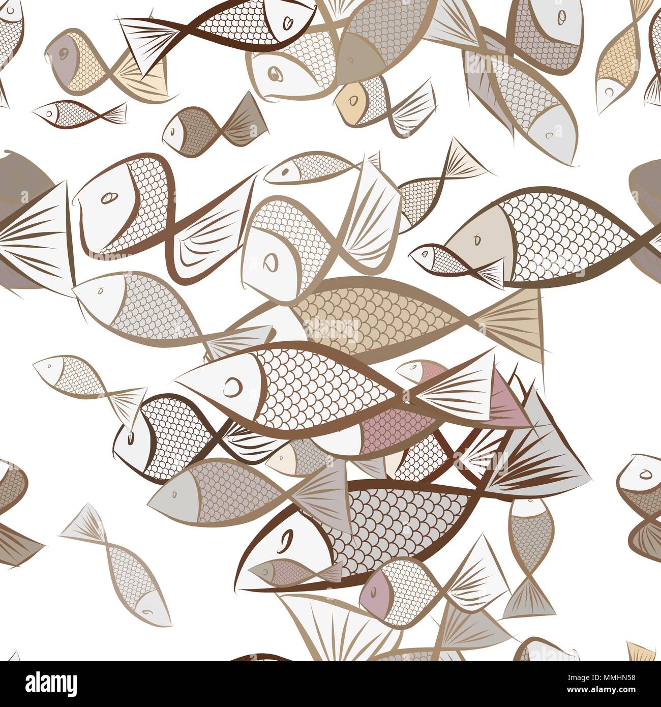 Seamless hand drawn fish illustrations background, good for graphic ...