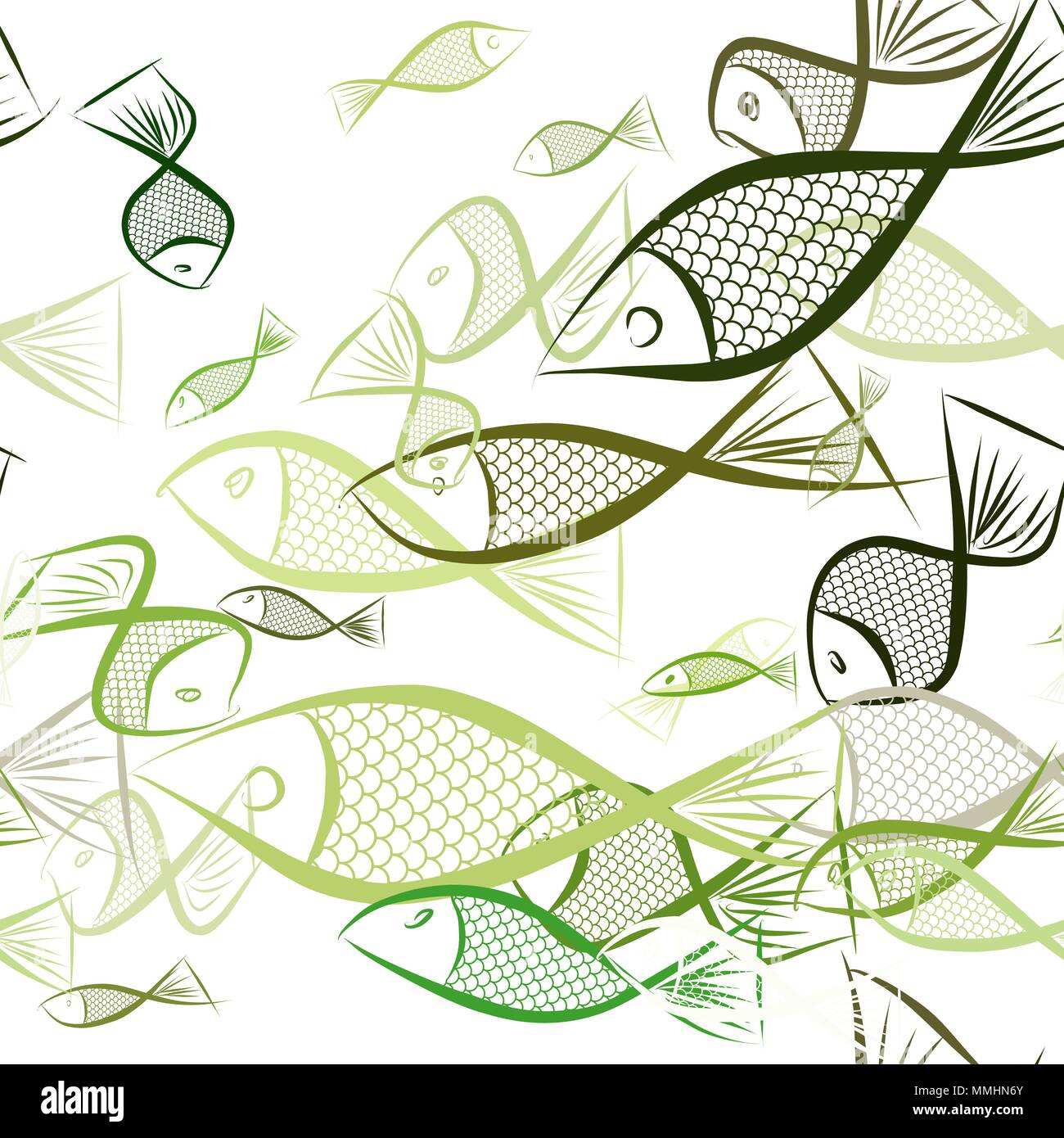 Seamless abstract fish illustrations background. Cartoon style vector ...