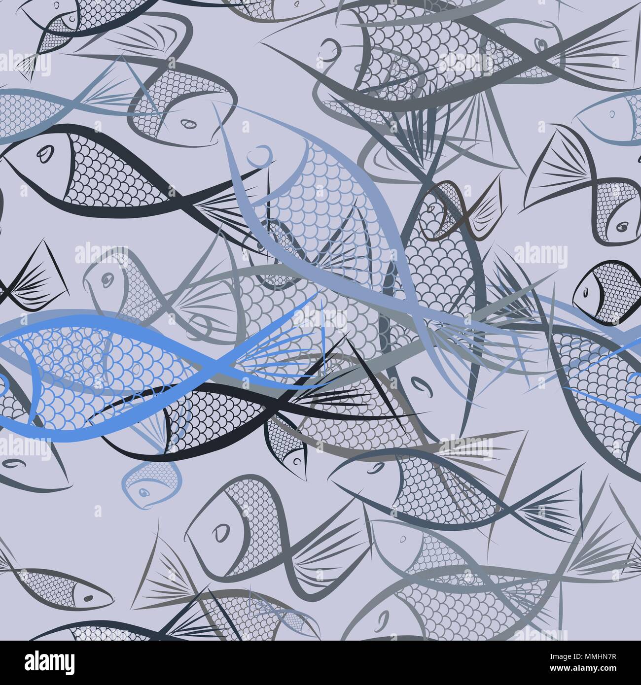 Seamless abstract illustrations of fish, conceptual. Good for design ...