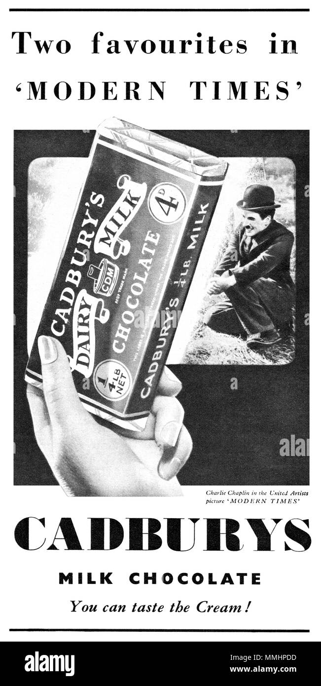 1936 British advertisement for Cadbury's Dairy Milk Chocolate ...