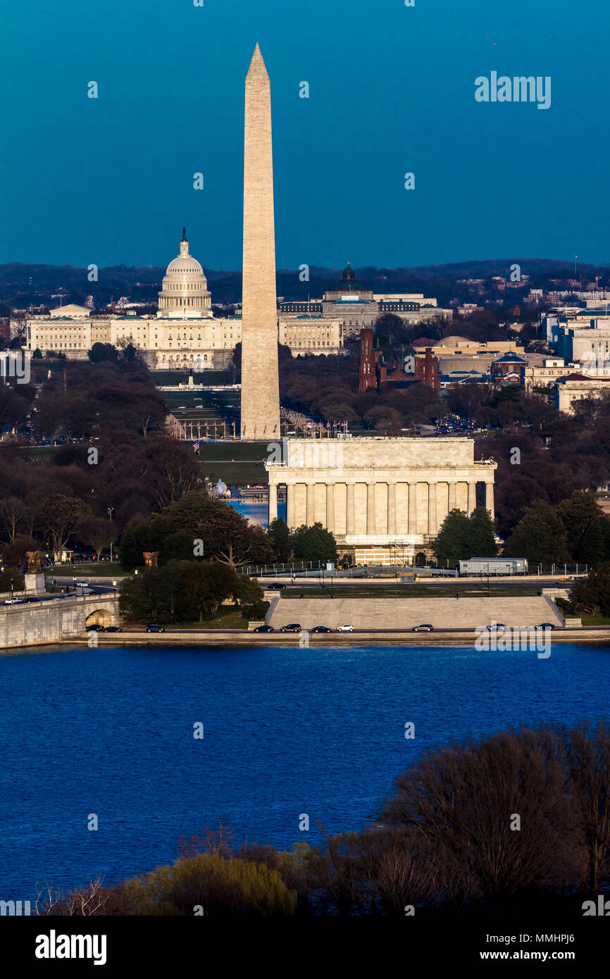 MARCH 26, 2018 - ARLINGTON, VA - WASH D.C. - Aerial view of Washington ...