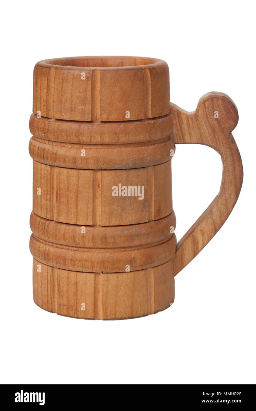 old vintage wooden mug isolated on white background Stock Photo - Alamy